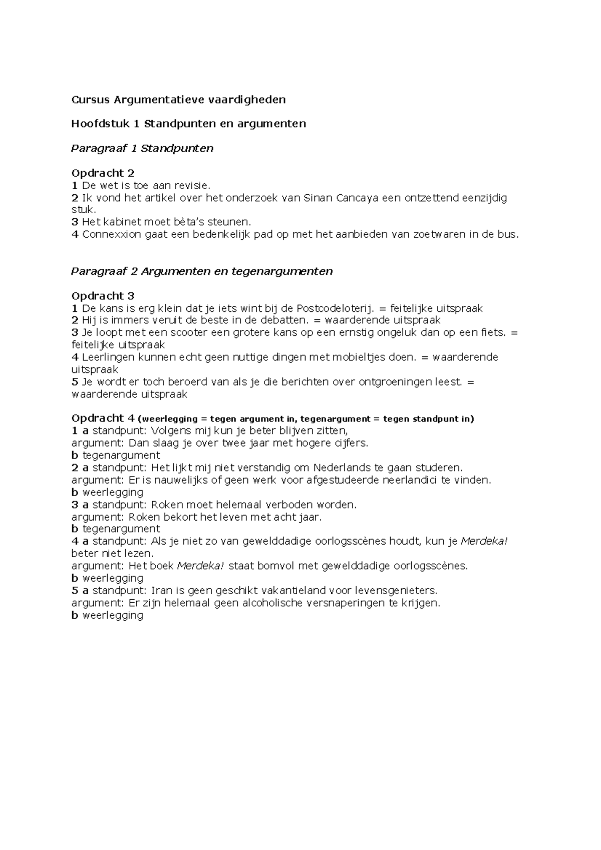 Antwoorden Katern Argumenteren 2024 - Cursus Argumentatieve ...