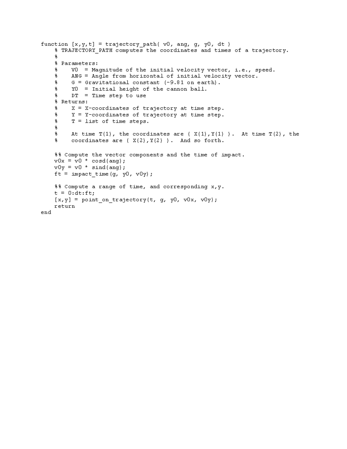 Trajectory Path Homework Function Xyt Trajectorypath V0