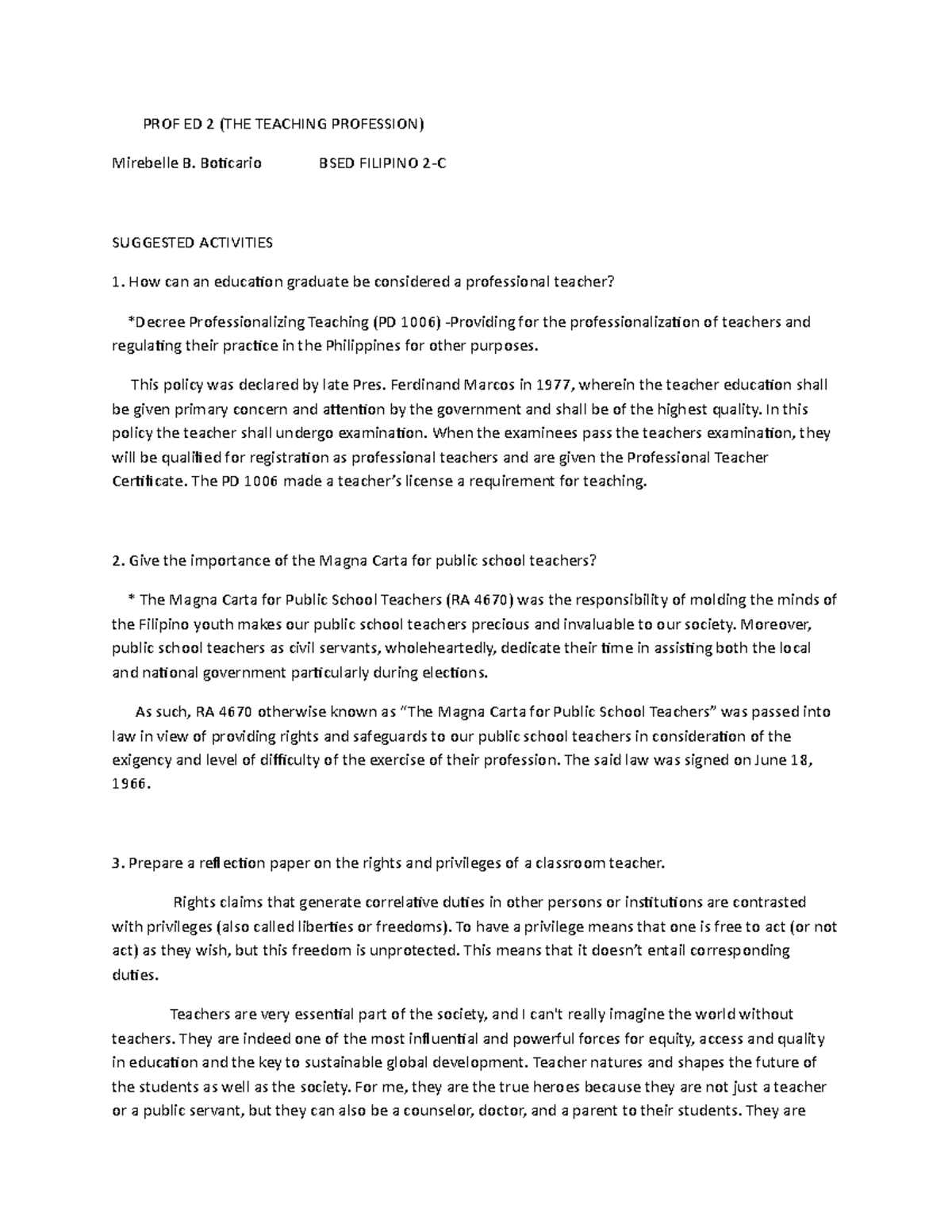 Mirebelle-Prof ed 2 - proef ed 3 - PROF ED 2 (THE TEACHING PROFESSION ...