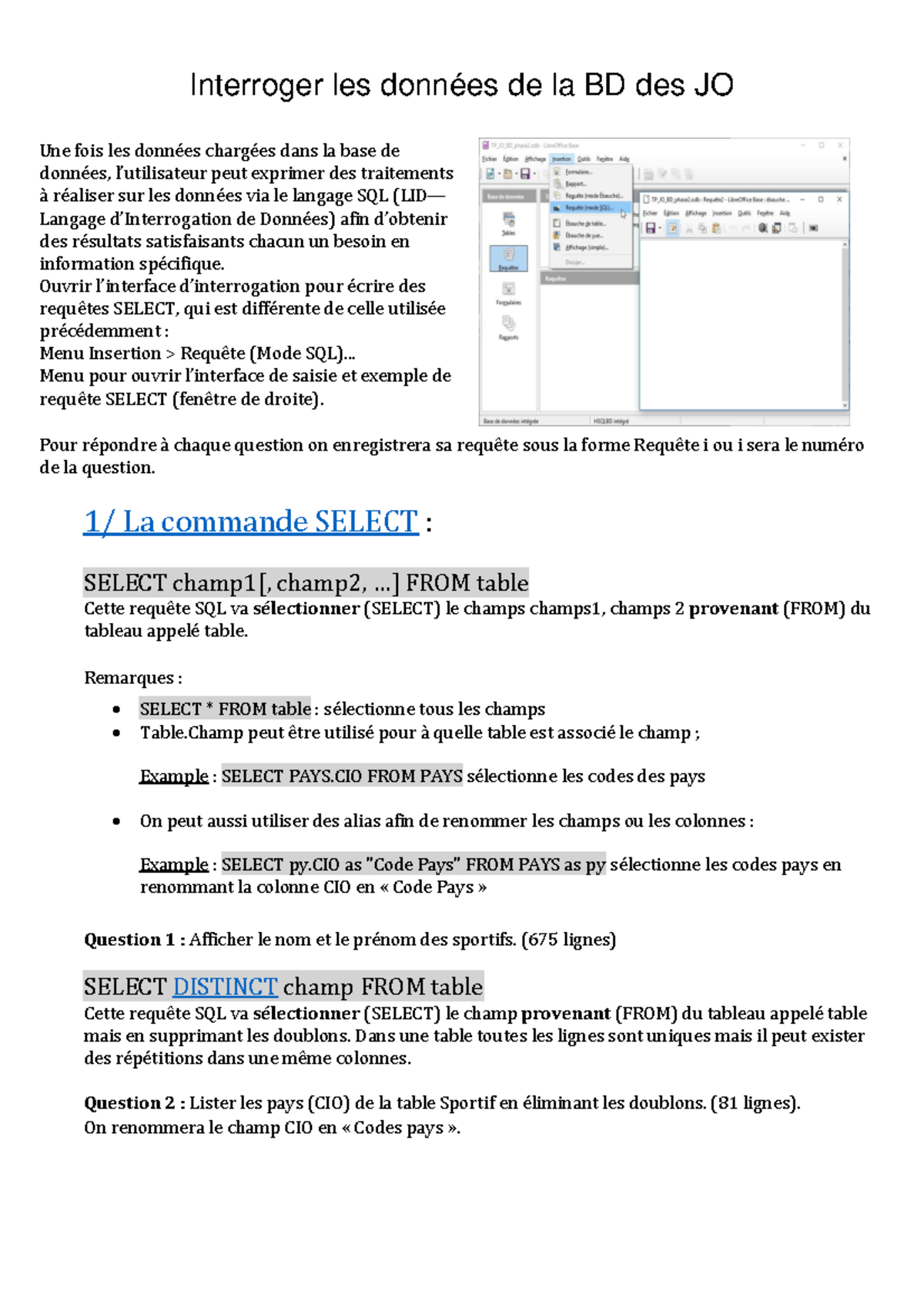 TP3 langage SQL - texte fait par madame lirola, - Studocu