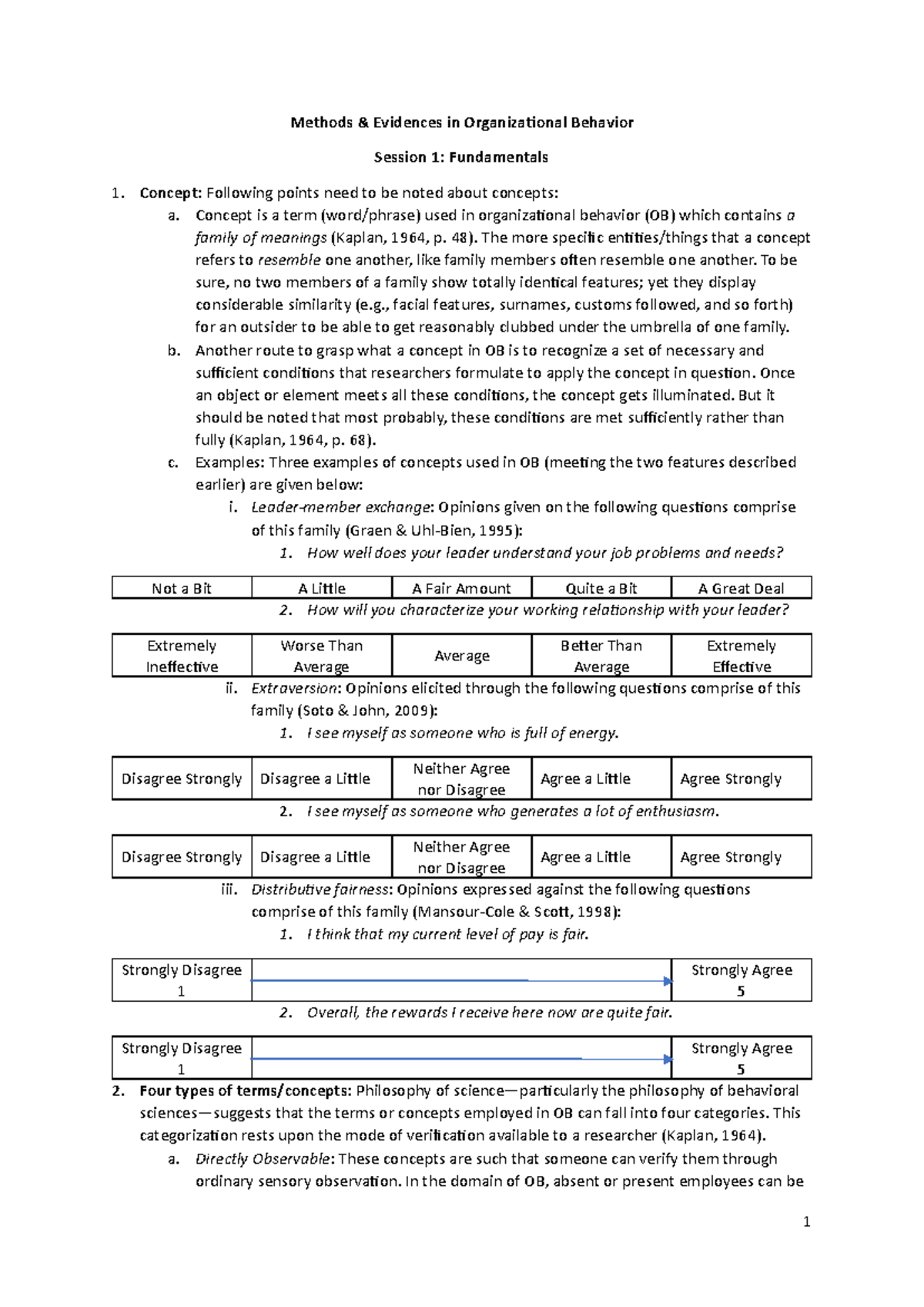 Session 1 Notes - 1 Methods & Evidences in OrganizaƟonal Behavior ...