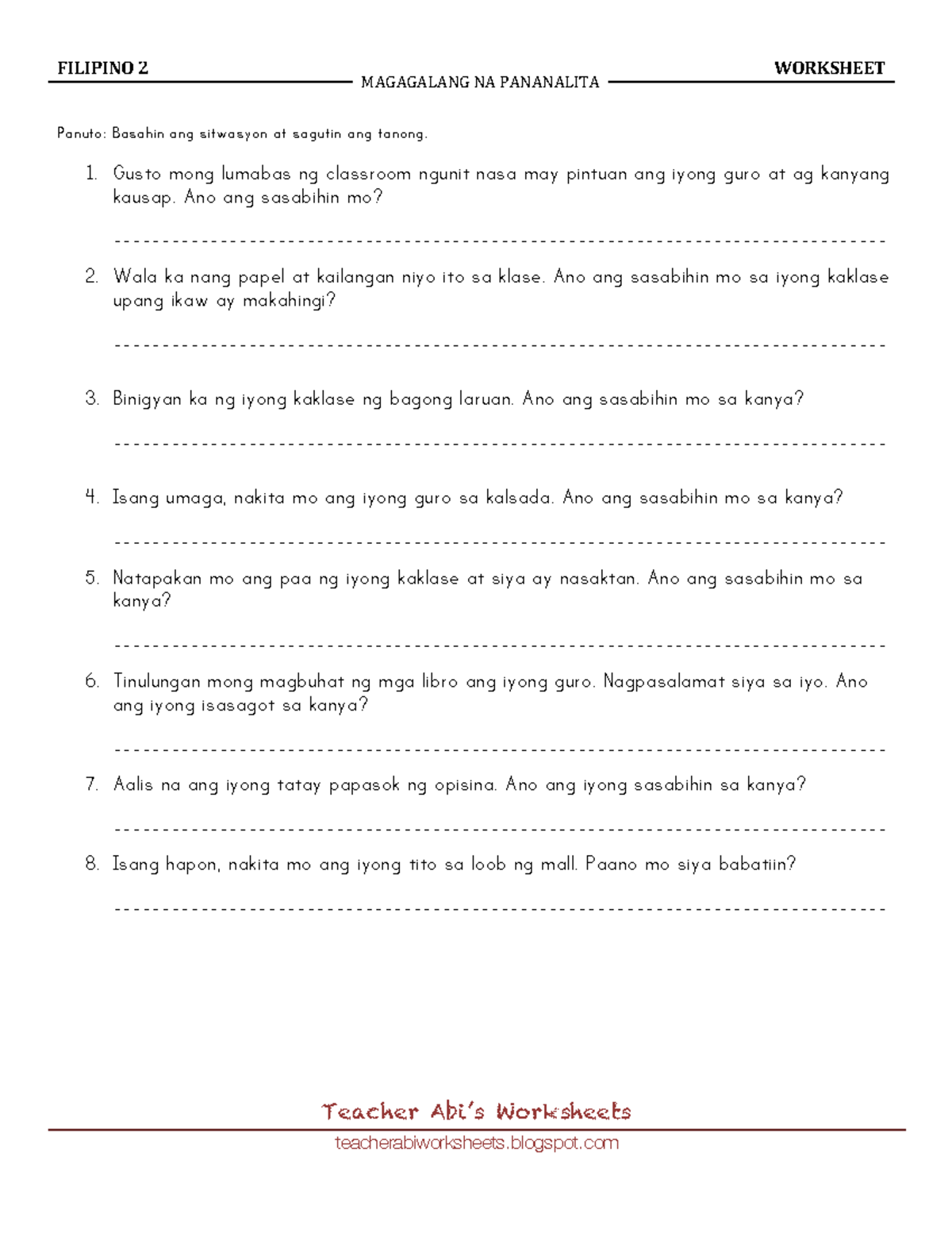 504730057 Fil 2 Magagalang Na Pananalita - Teacher Abi’s Worksheets teacherabiworksheets ...