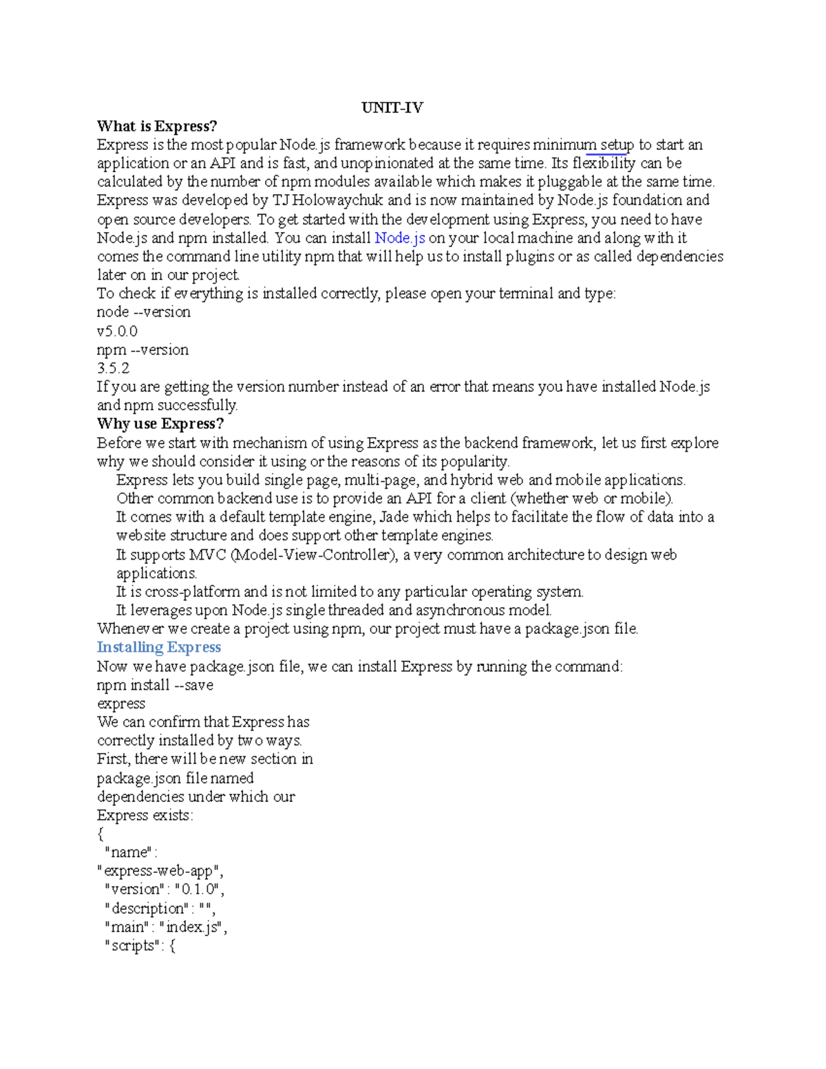 Fs-unit4 - this is the description - UNIT-IV What is Express? Express ...