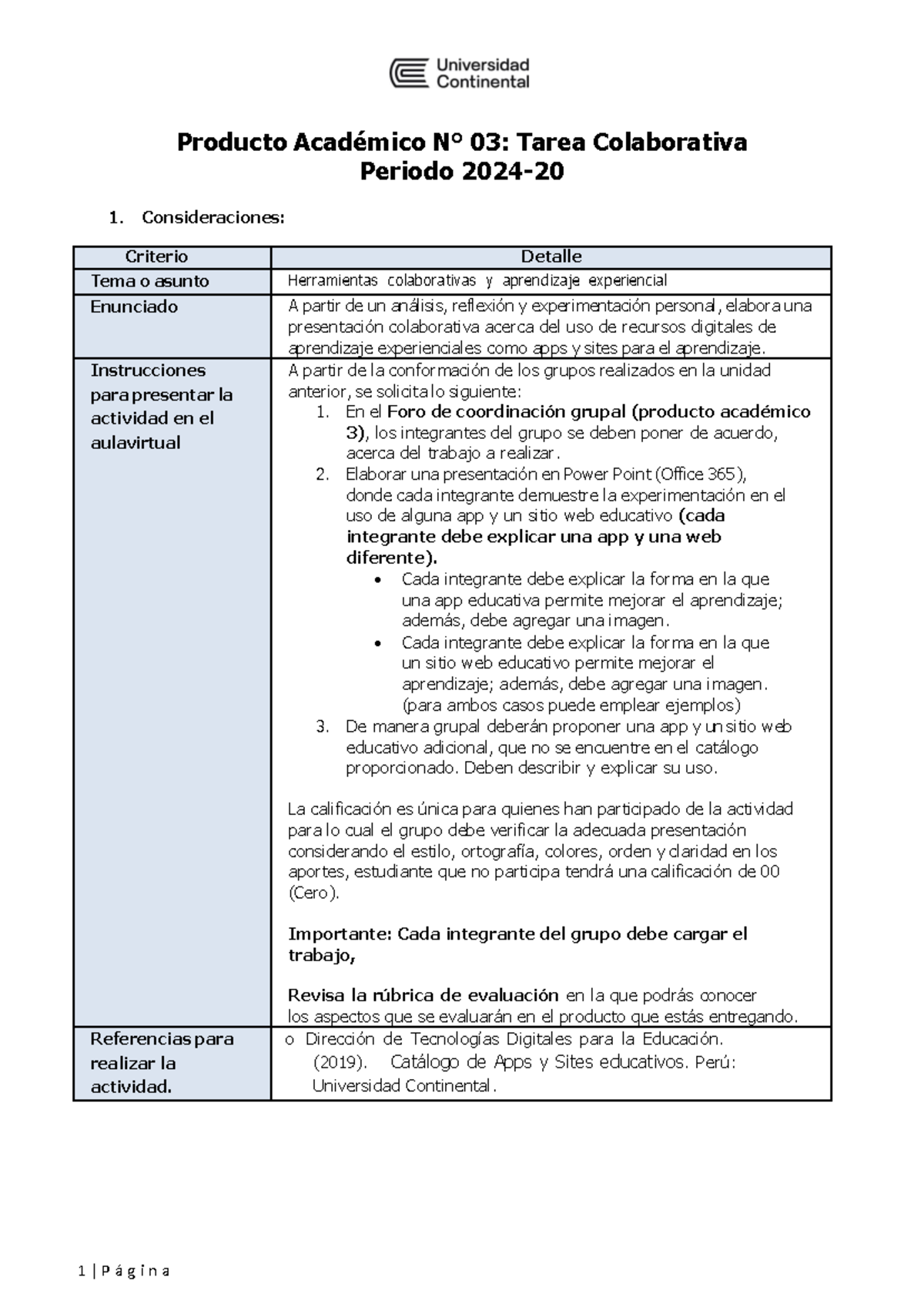 PA03 HVA 2024-2 pa03 final - 1 | P á g i n a Producto Académico N° 03: Tarea Colaborativa ...
