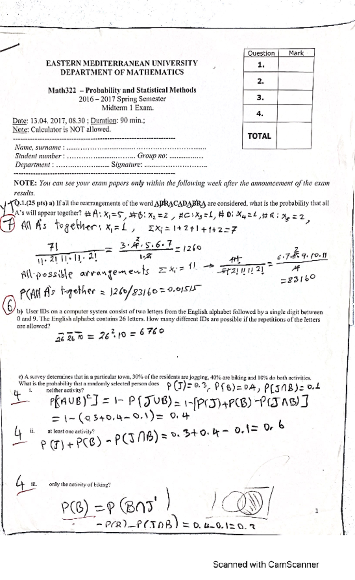Old exams - All years past questions of Math322 - Probability and Statistical Methods - Studocu