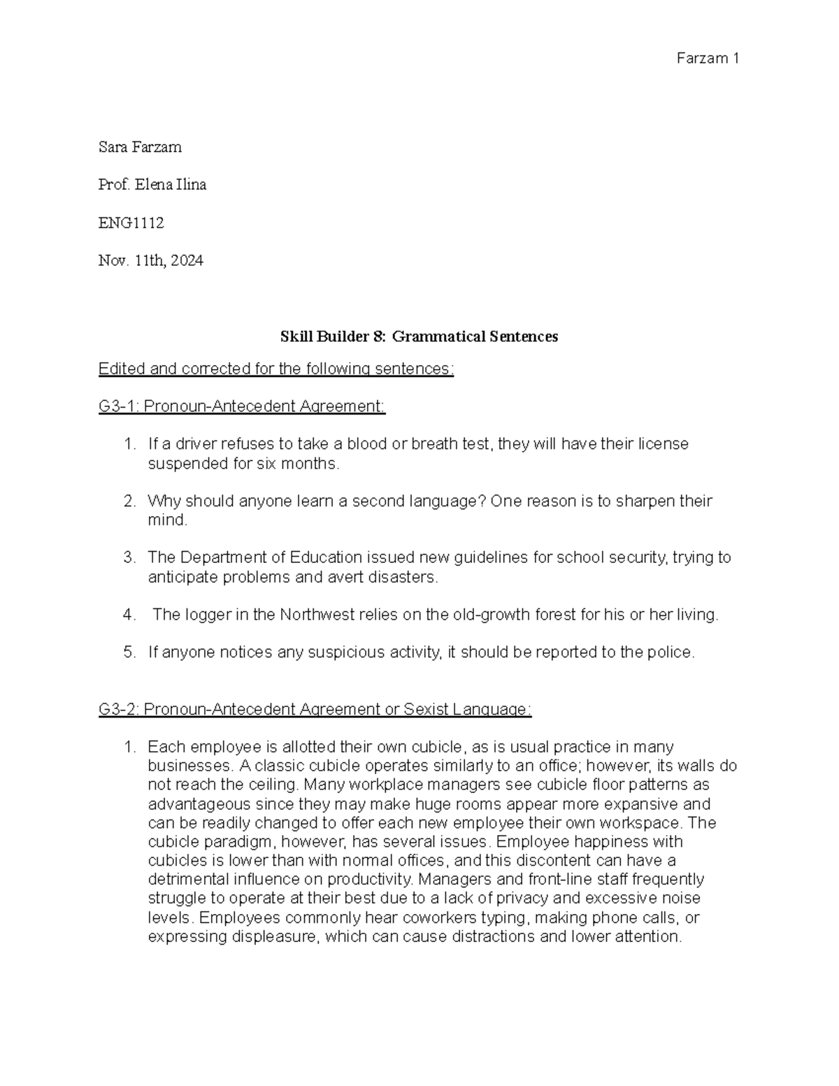 SB8 - Workshop Homework Week 8. - Farzam 1 Sara Farzam Prof. Elena ...