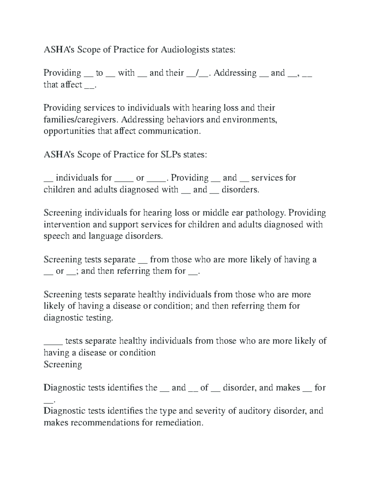 CD 445 notes - ASHA's Scope of Practice for Audiologists states ...