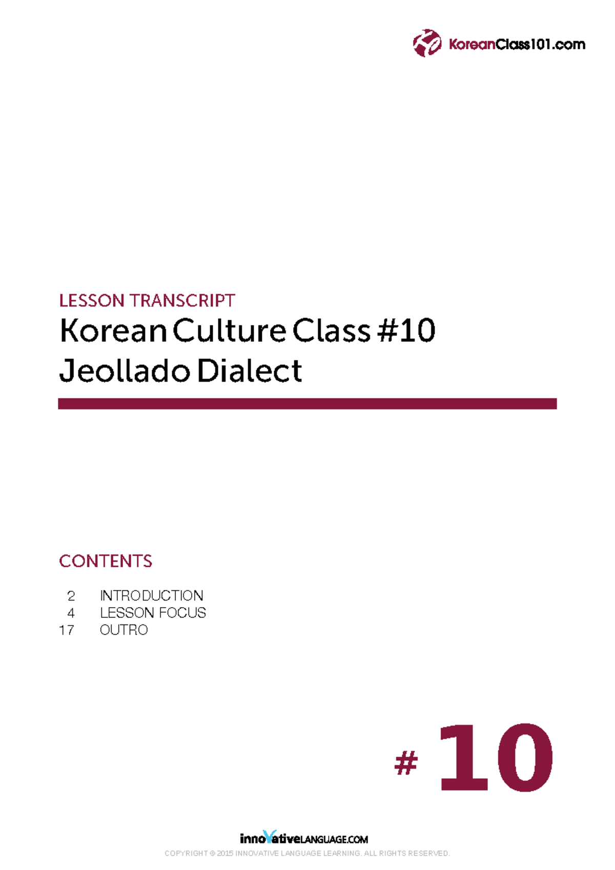 010 124 K10 030508 kclass 101 recordingscript - LESSON TRANSCRIPT Korean Culture Class Jeollado ...