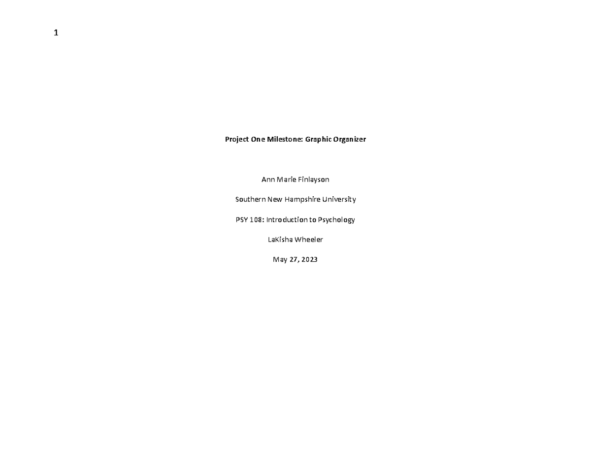 PSY108 Project One Milestone - Project One Milestone: Graphic Organizer ...
