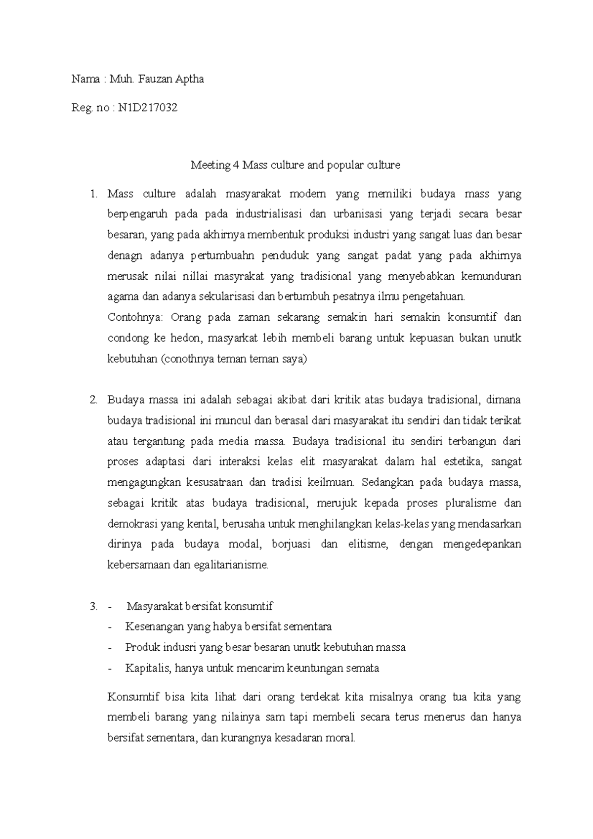 MASS AND Culture - Assignment 2019/2020 English Literature Halu Oleo ...