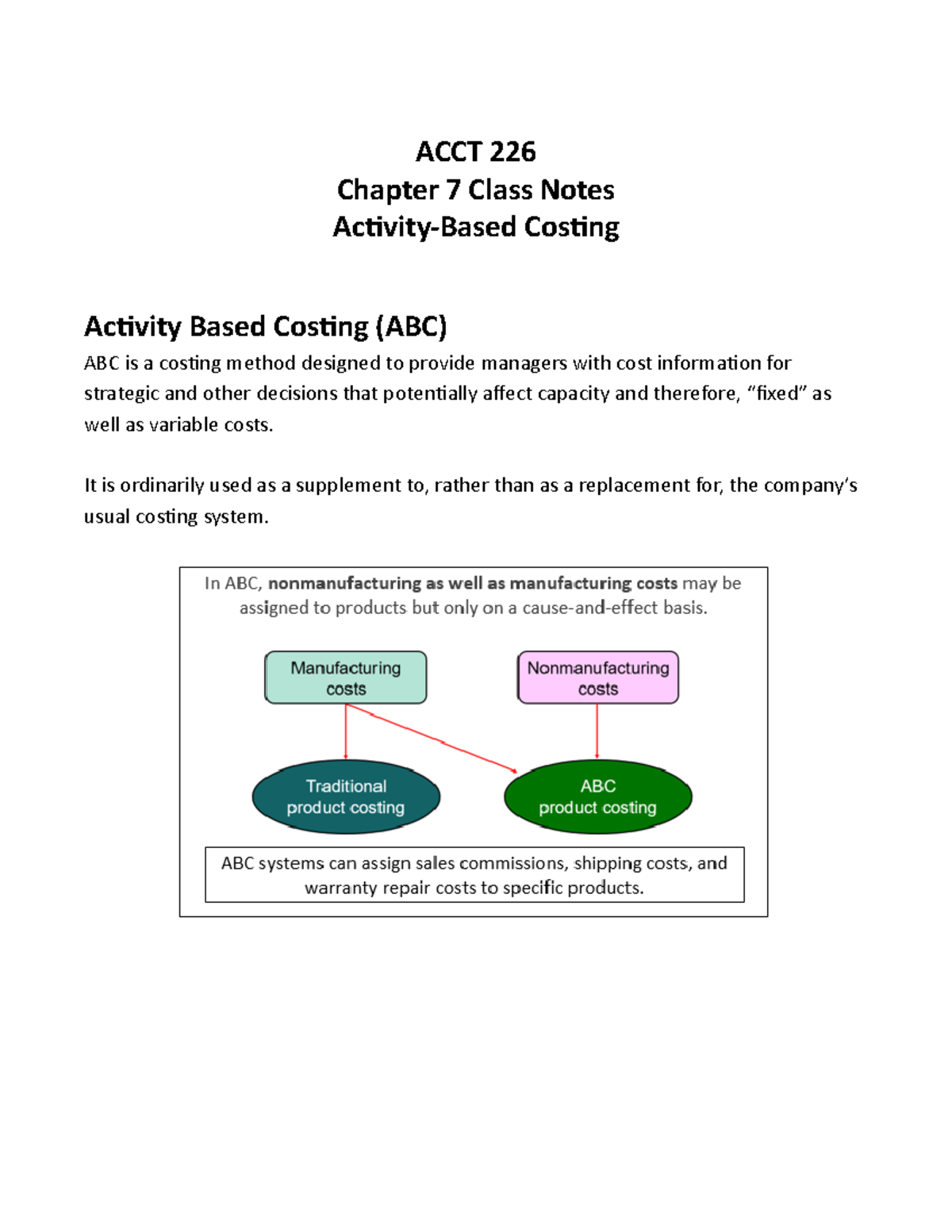 Managerial Accounting seventh lecture notes - ACCT 226 Chapter 7 Class ...