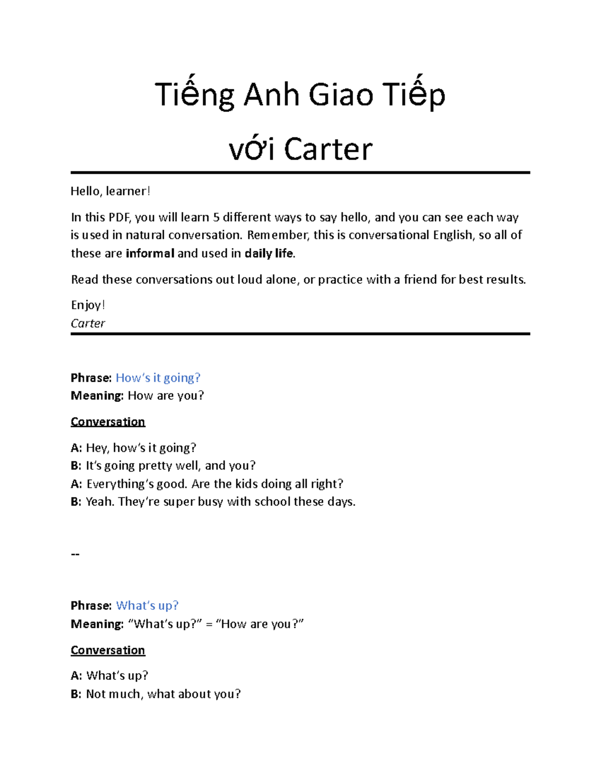 1. 5 Ways to Start a Conversation - Tiếng Anh Giao Tiếp với Carter Hello, learner! In this PDF ...