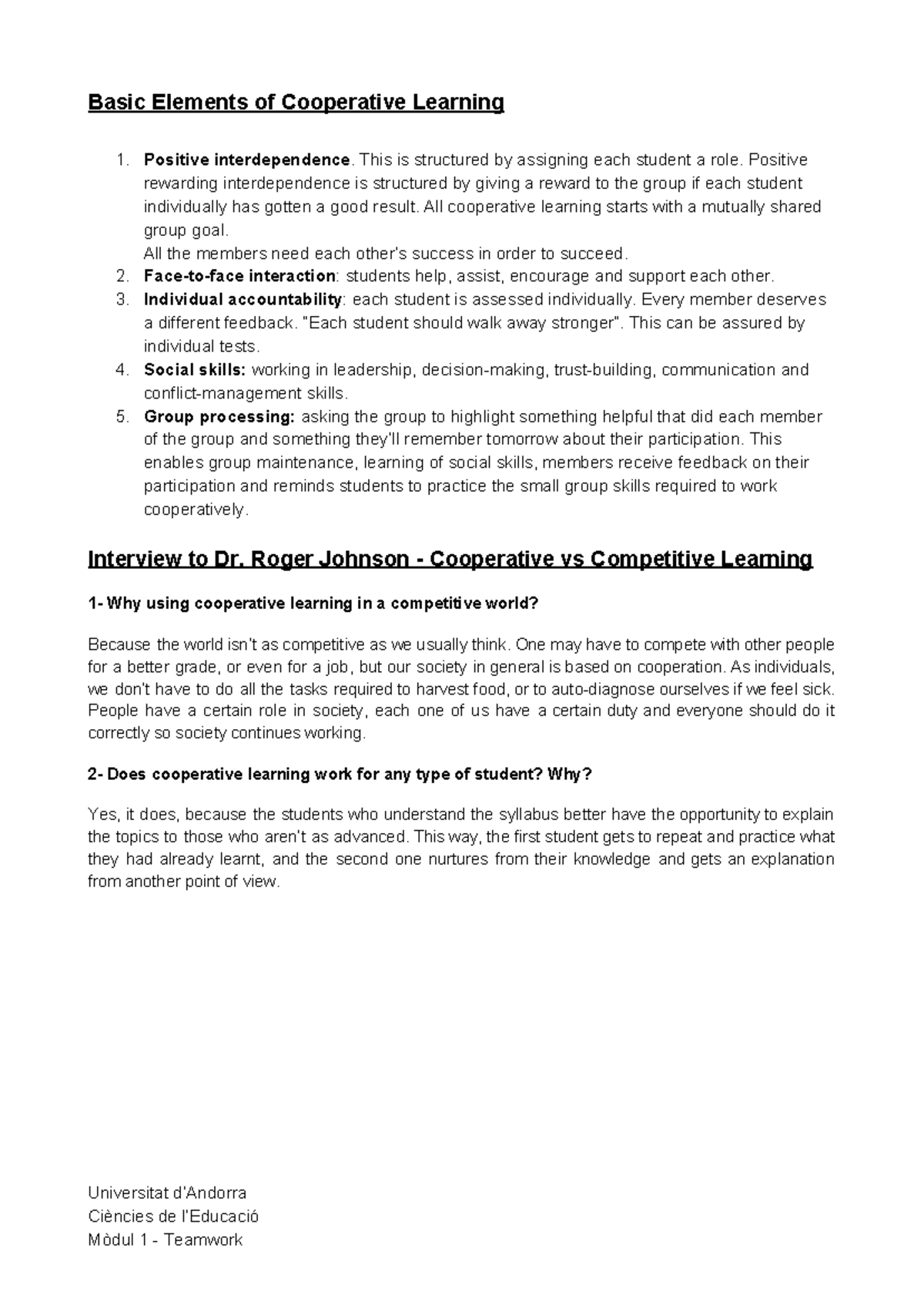 Teamwork - temario completo examen - Basic Elements of Cooperative ...