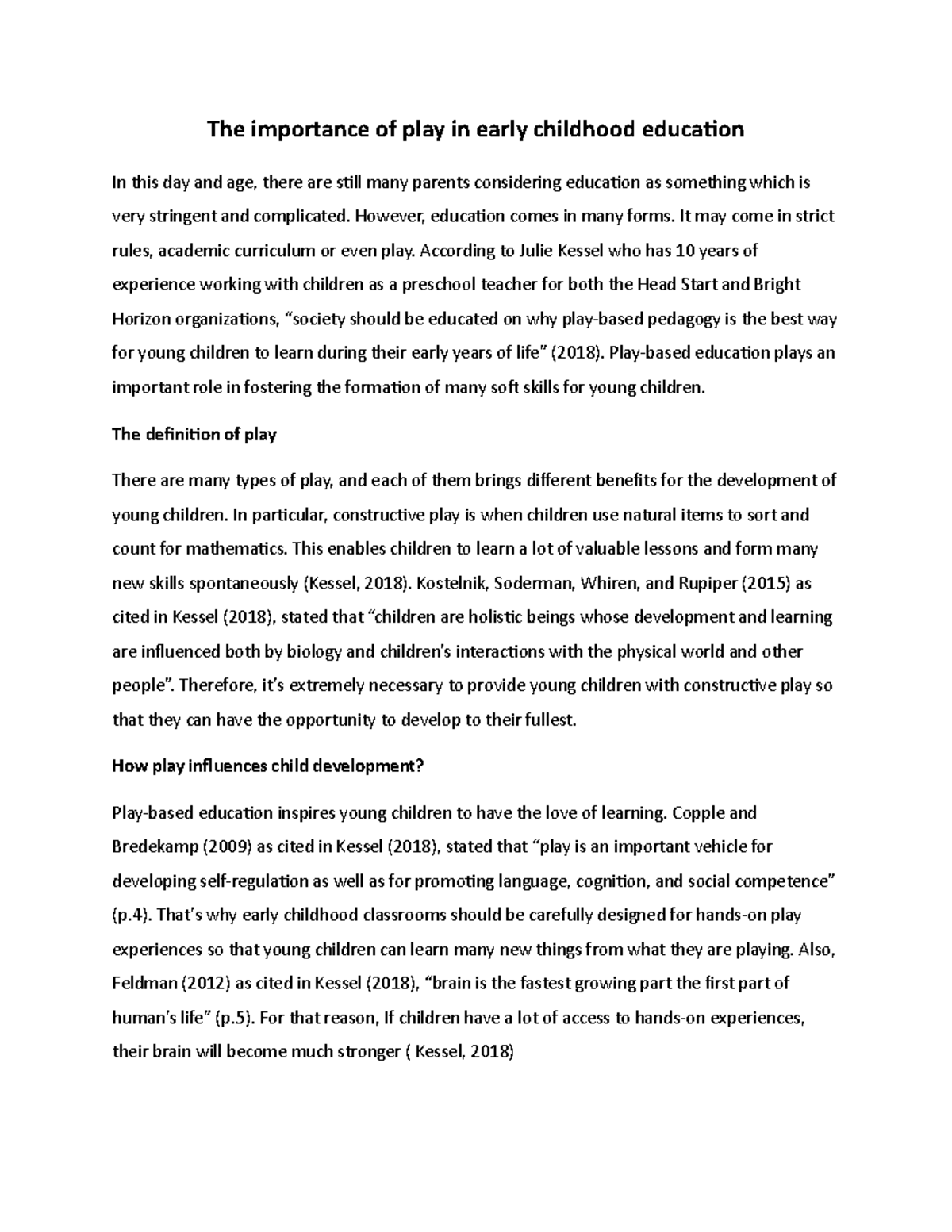Transfer-research assignment - The importance of play in early ...
