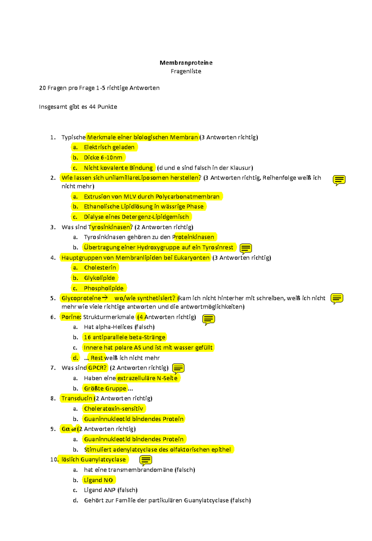 Klausur 9 August 2015, Fragen und Antworten - Membranproteine ...