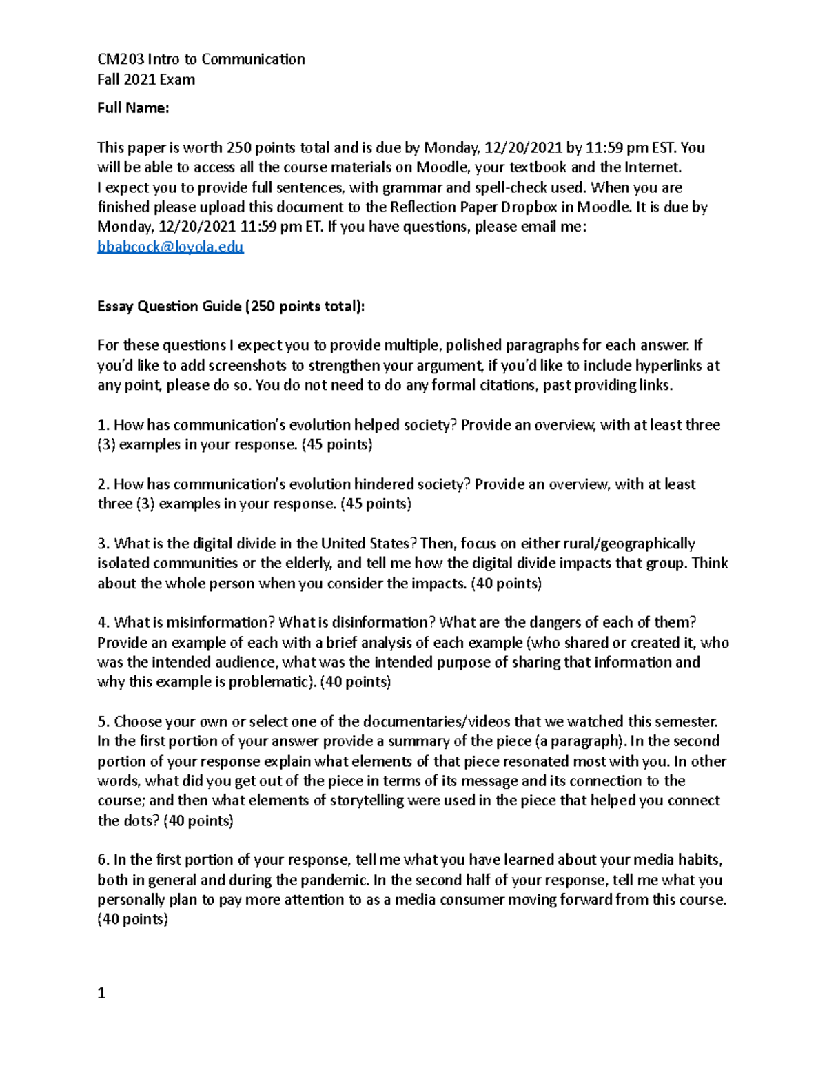 Paper Reflection Assignment - CM203 Intro to Communication Fall 2021 ...