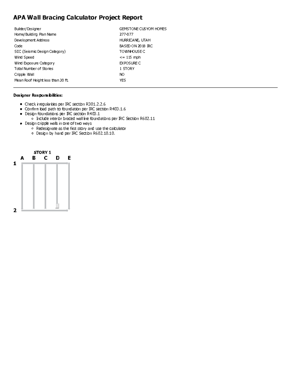 APA Calc Code 2021-277-077 - STORY 1 APA Wall Bracing Calculator ...