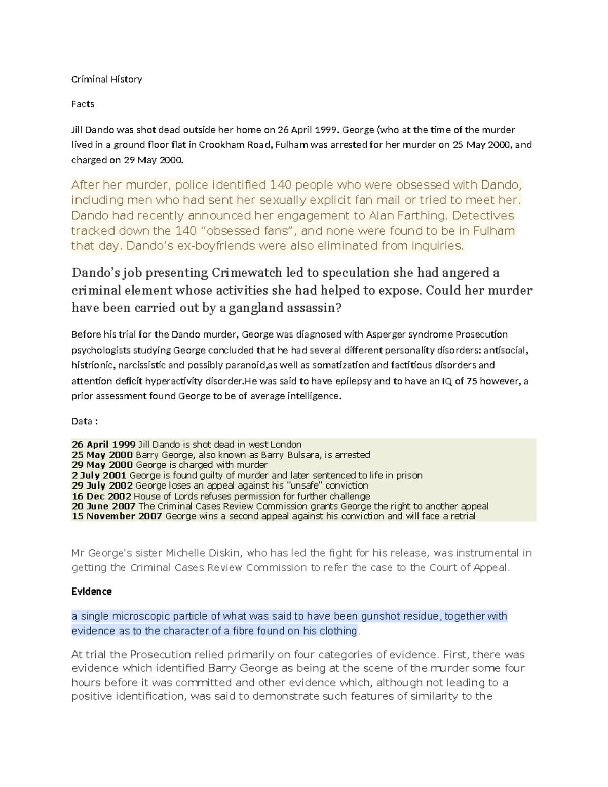 Case - barry george case study - Criminal History Facts Jill Dando was ...