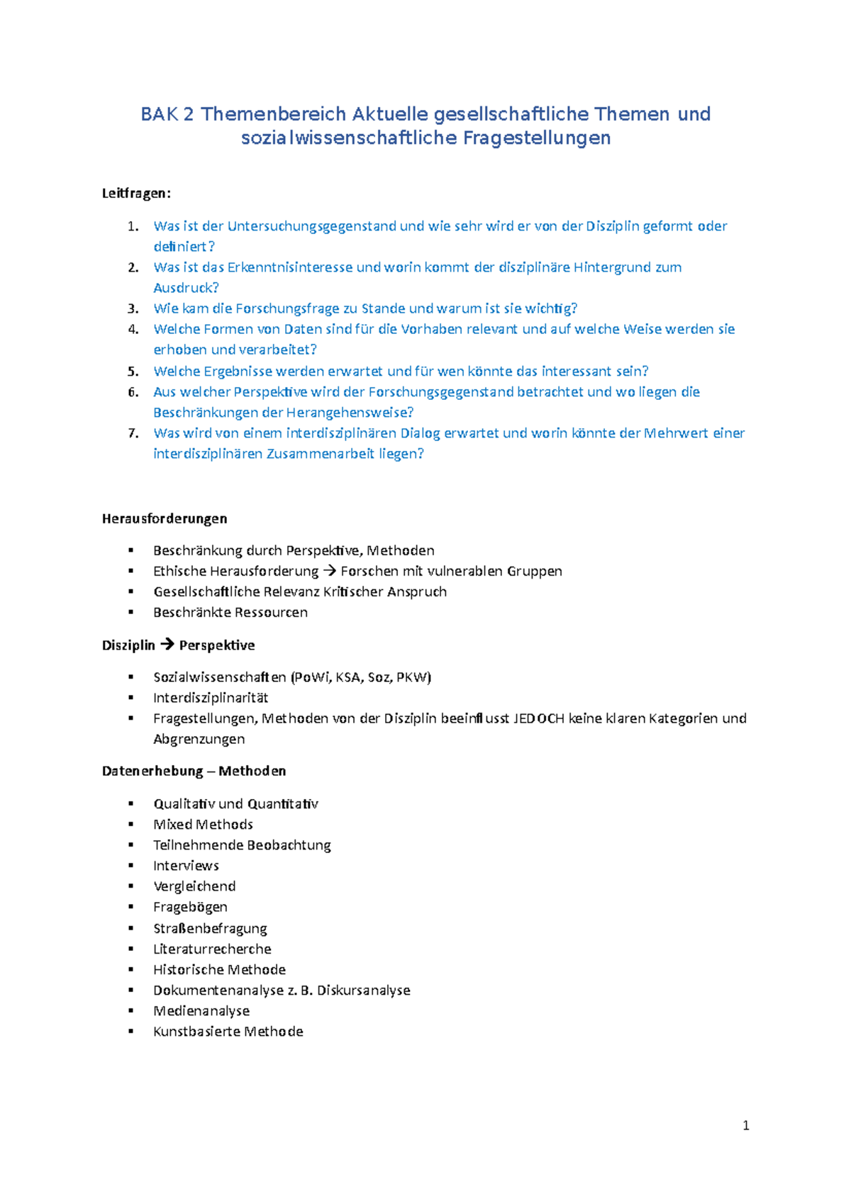 Zusammenfassung BAK2 - BAK 2 Themenbereich Aktuelle gesellschaftliche ...