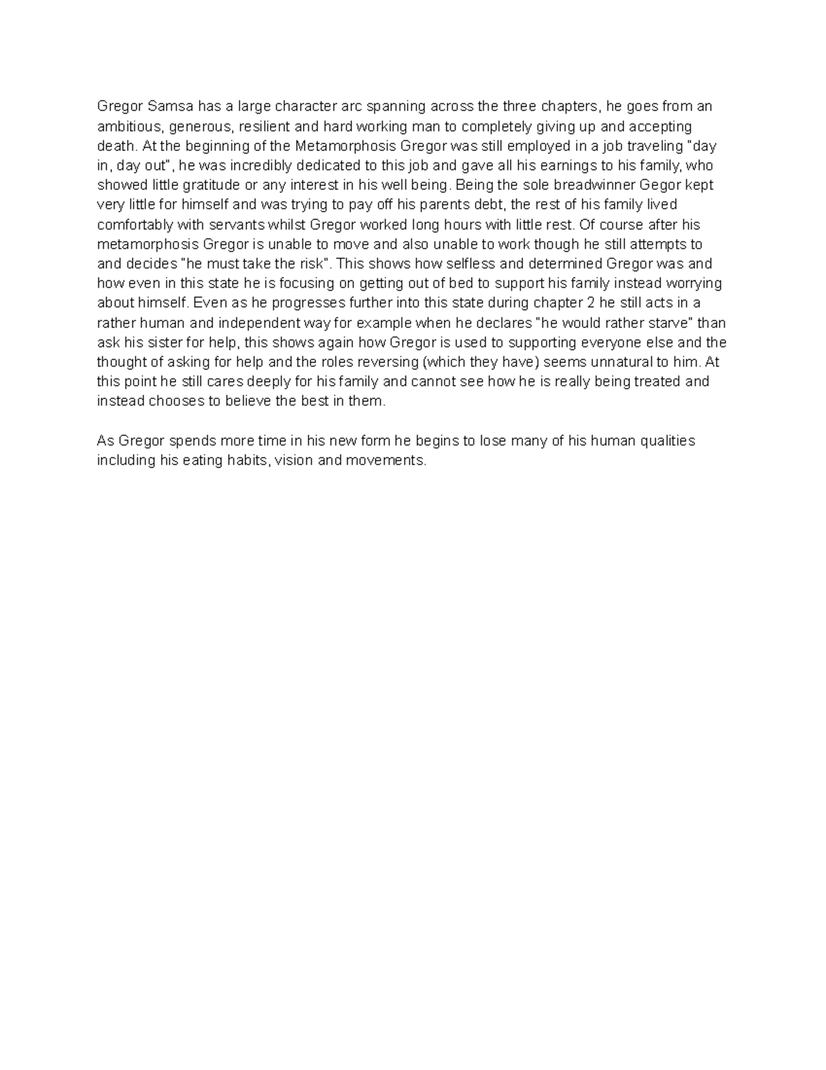 Gregor character arch-metamorphosis - Gregor Samsa has a large ...