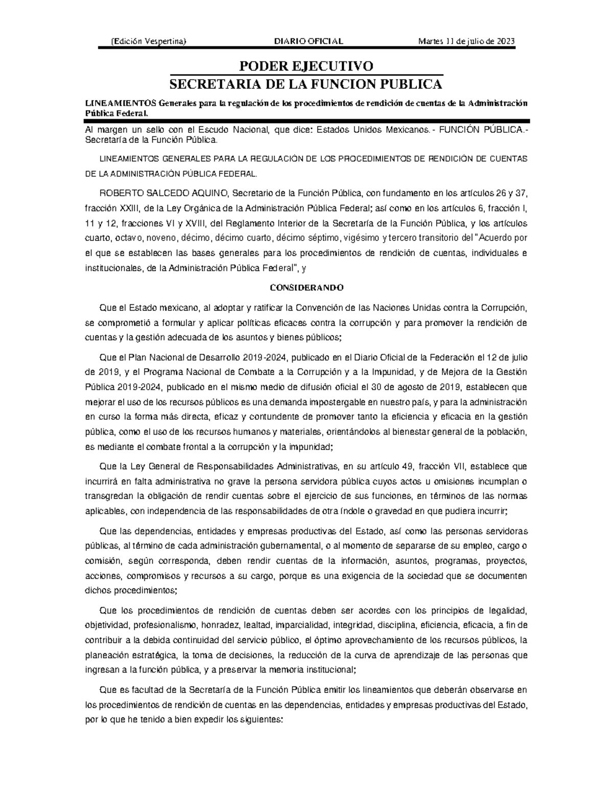 Lineamientos Generales para la regulación de los procedimientos de ...