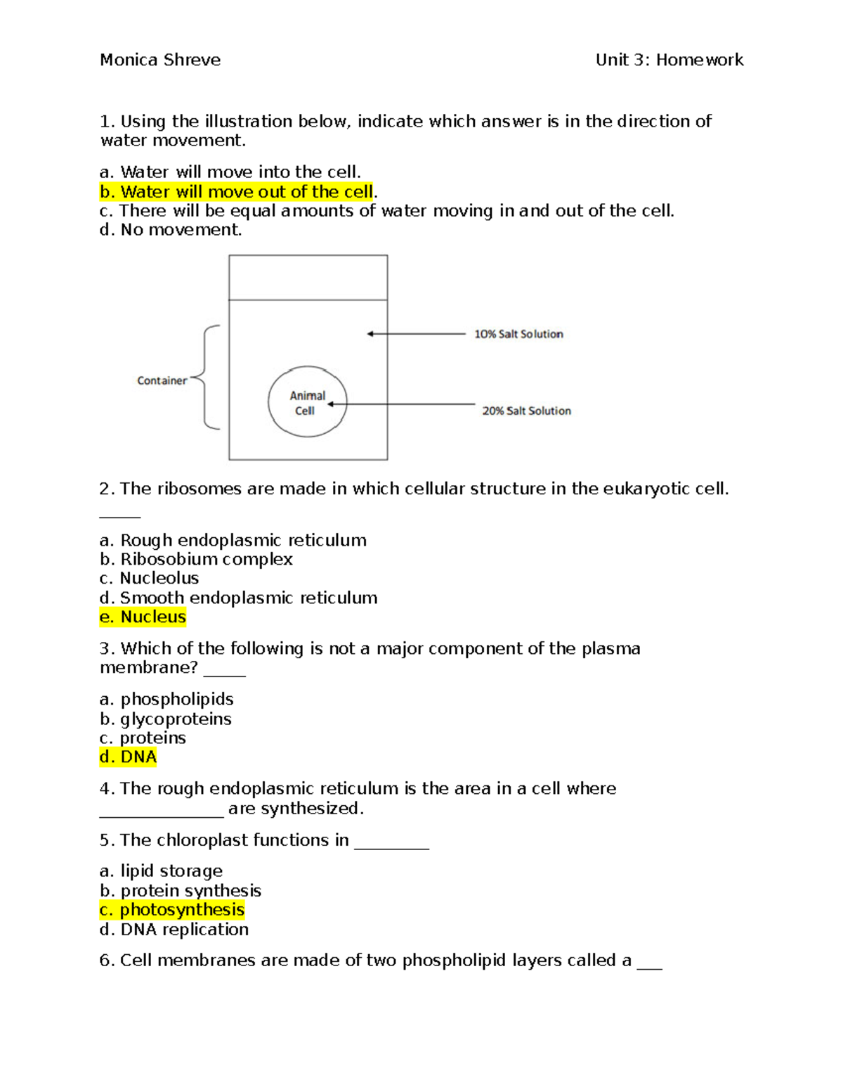 Unit 3 Homework - worksheet - Using the illustration below, indicate ...