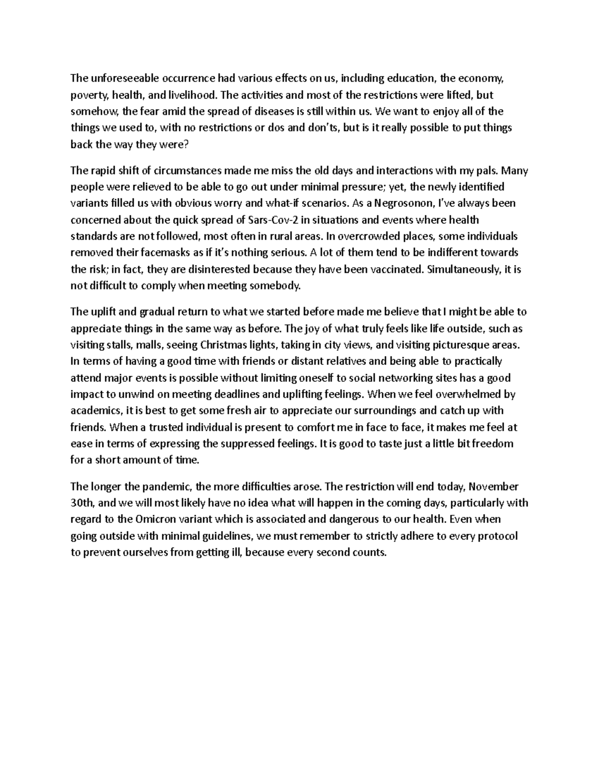 minimal restrictions essay to be pass - Physical Education - Studocu