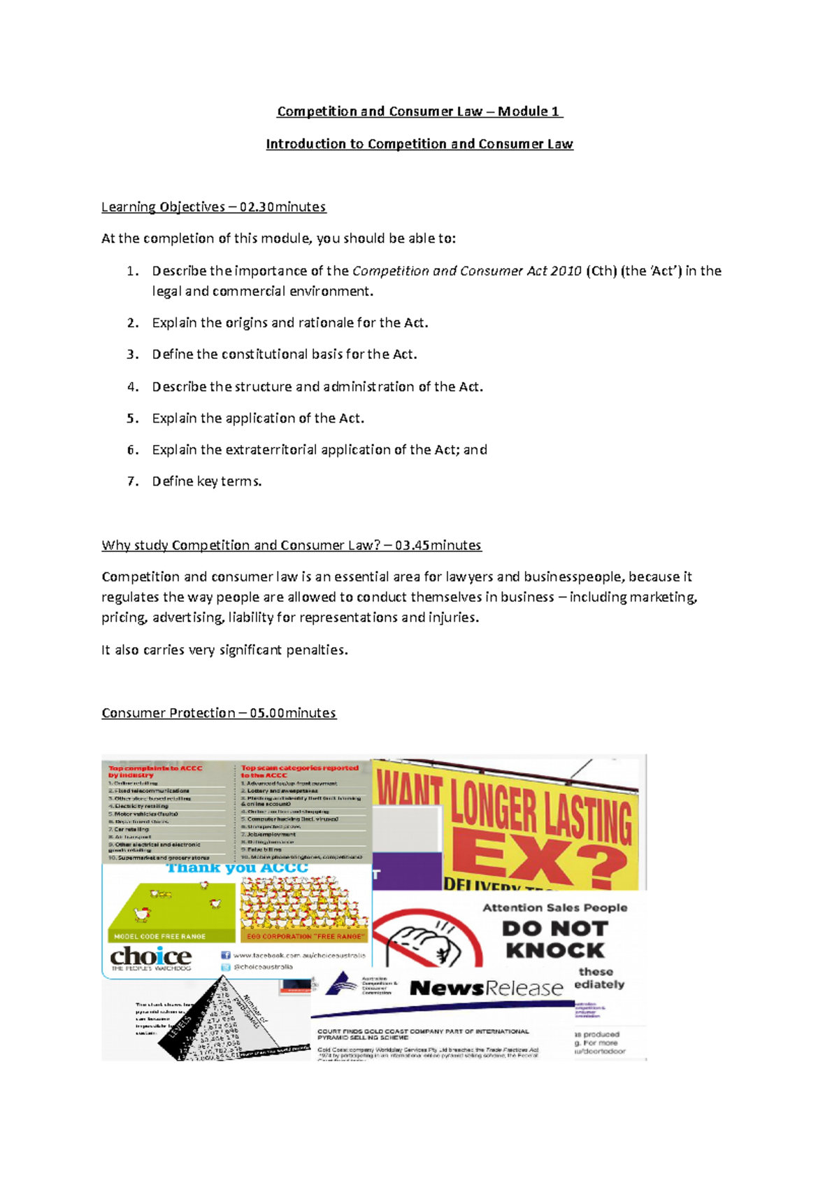 Competition and Consumer Law – Module 1 – Introduction to Competition ...