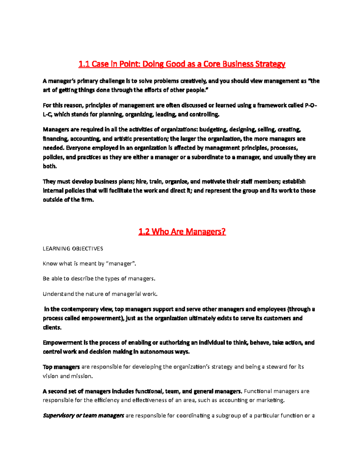 Chapter 1 Notes of Reading - 1 Case in Point: Doing Good as a Core ...