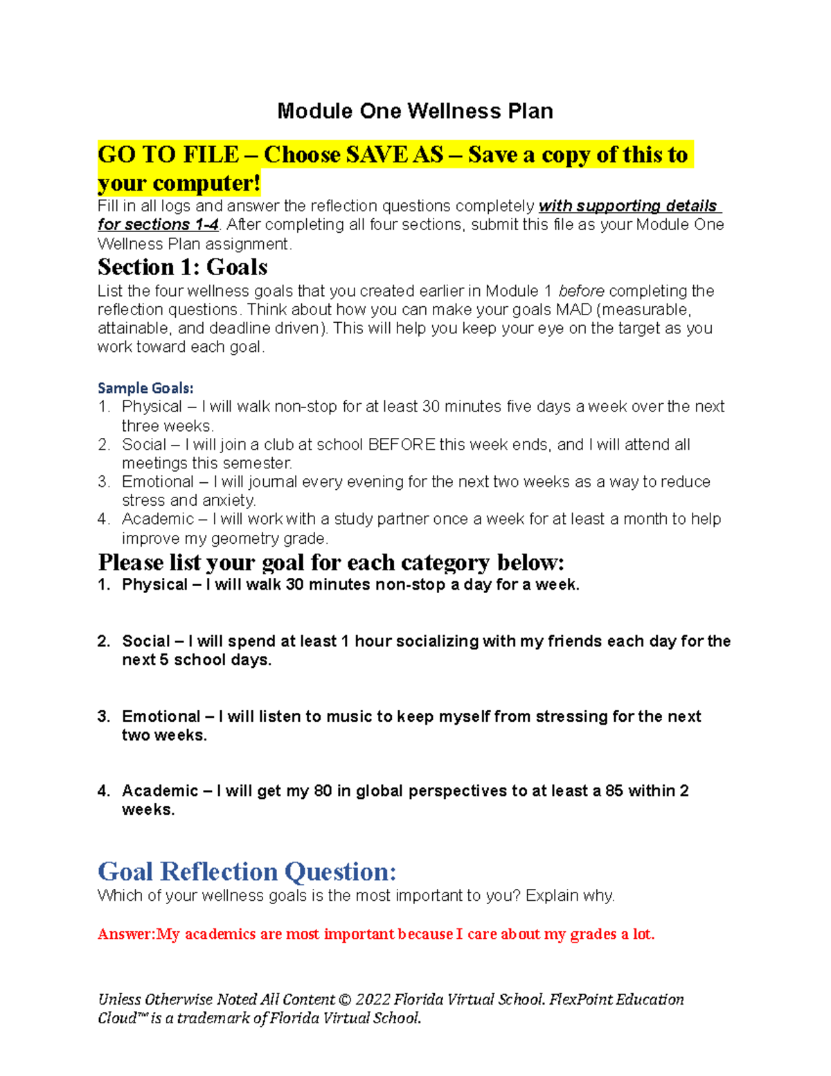 Module one wellness plan - Module One Wellness Plan GO TO FILE – Choose ...