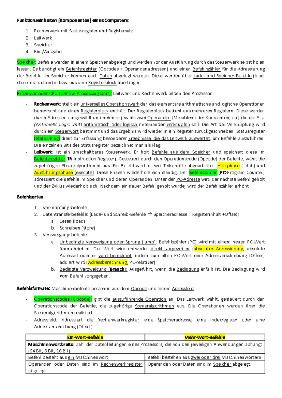 Zusammenfassung 1 - Kapitel 1: Aufbau und Funktionsweise eines ...