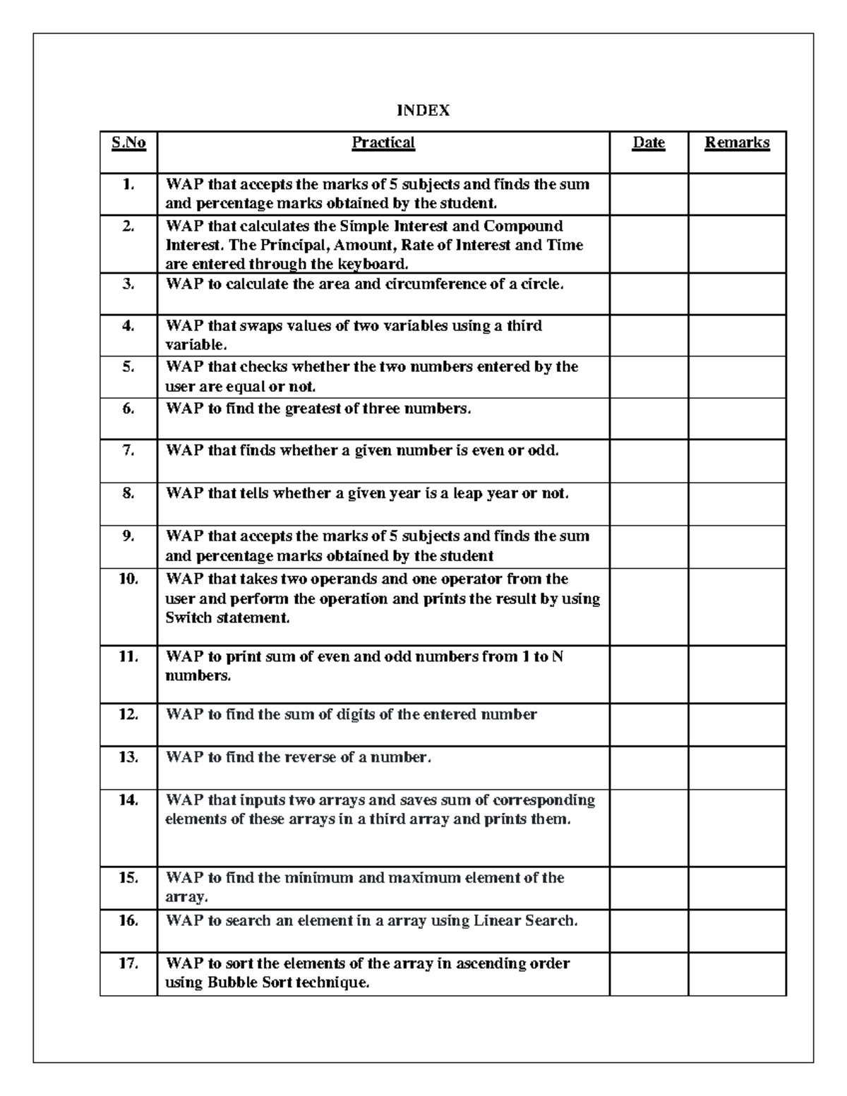 Pfps program lab - helpful for last time's practical file - INDEX S ...