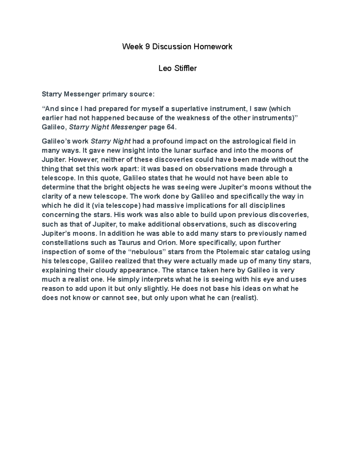 Week 9 Discussion Homework - Week 9 Discussion Homework Leo Stiffler ...