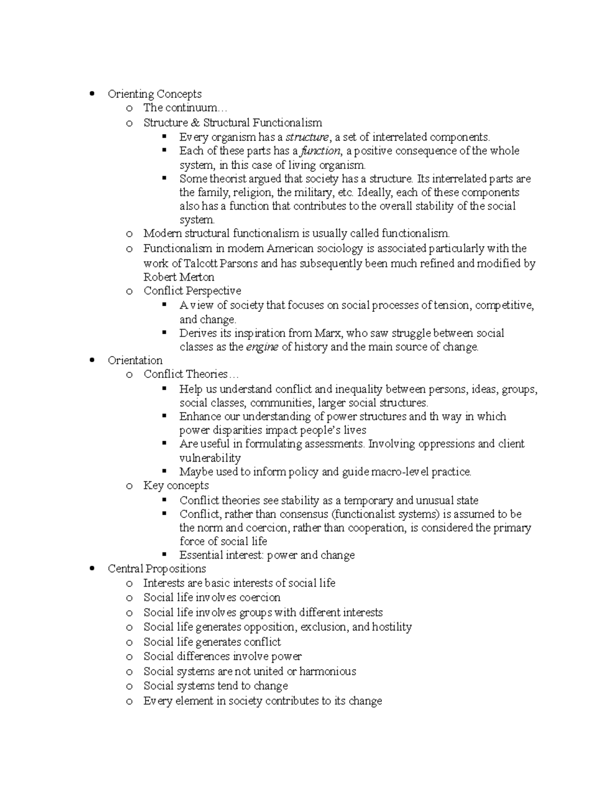 Conflict Theory - Orienting Concepts o The continuum... o Structure ...