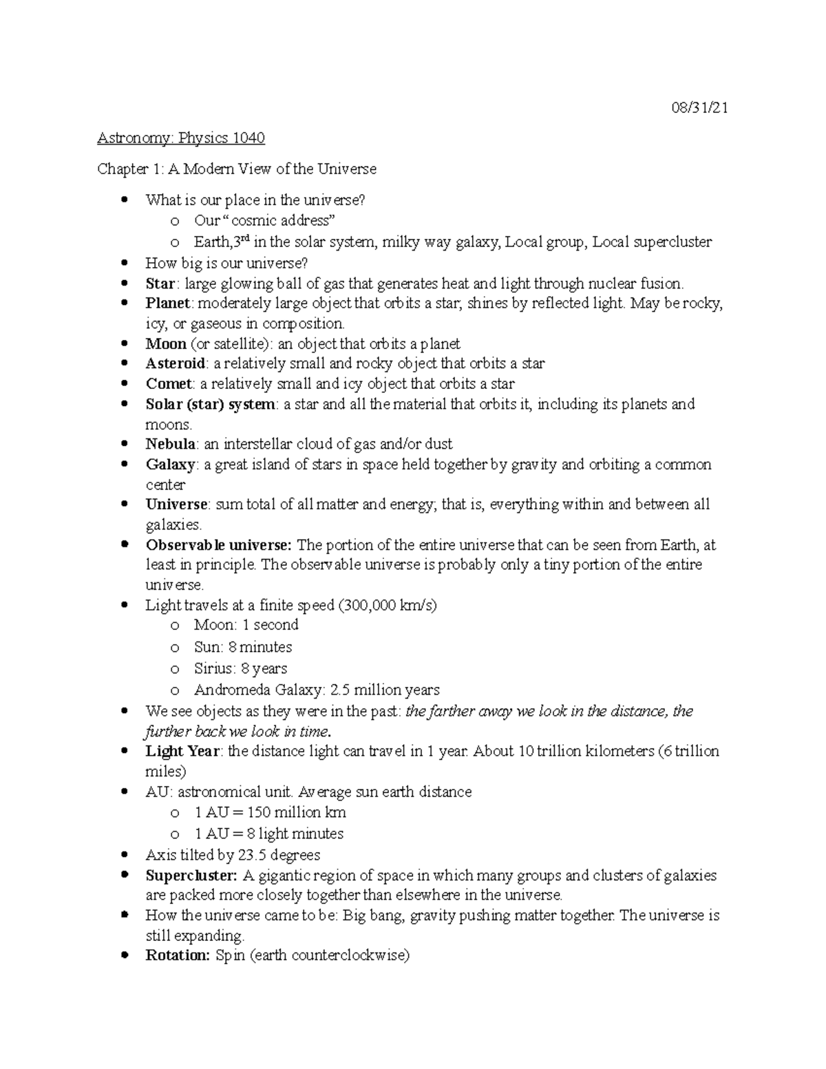 Astronomy Chapter 1 - 08/31/ Astronomy: Physics 1040 Chapter 1: A ...