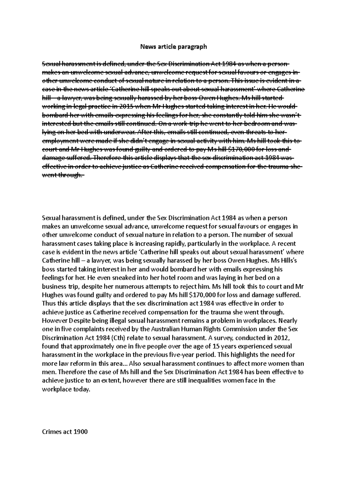 News Article Paragraph News Article Paragraph Sexual Harassment Is
