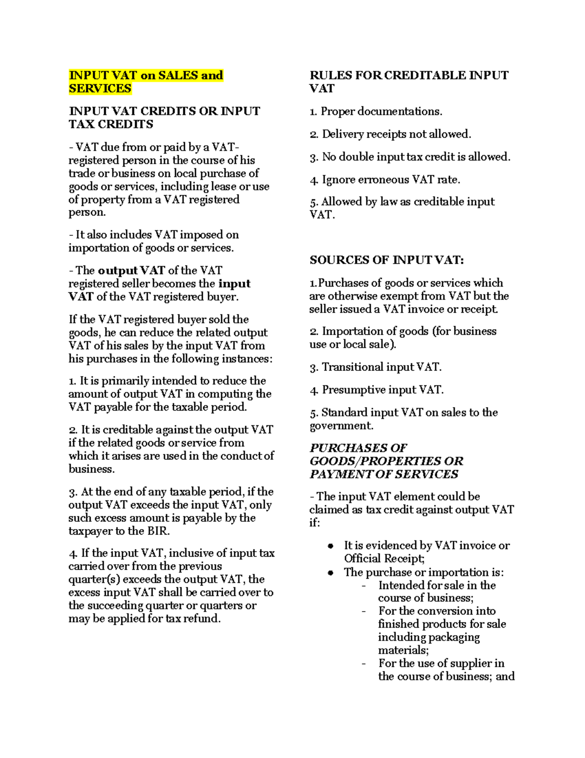 Input VAT ON Sales AND Services - INPUT VAT on SALES and SERVICES INPUT ...