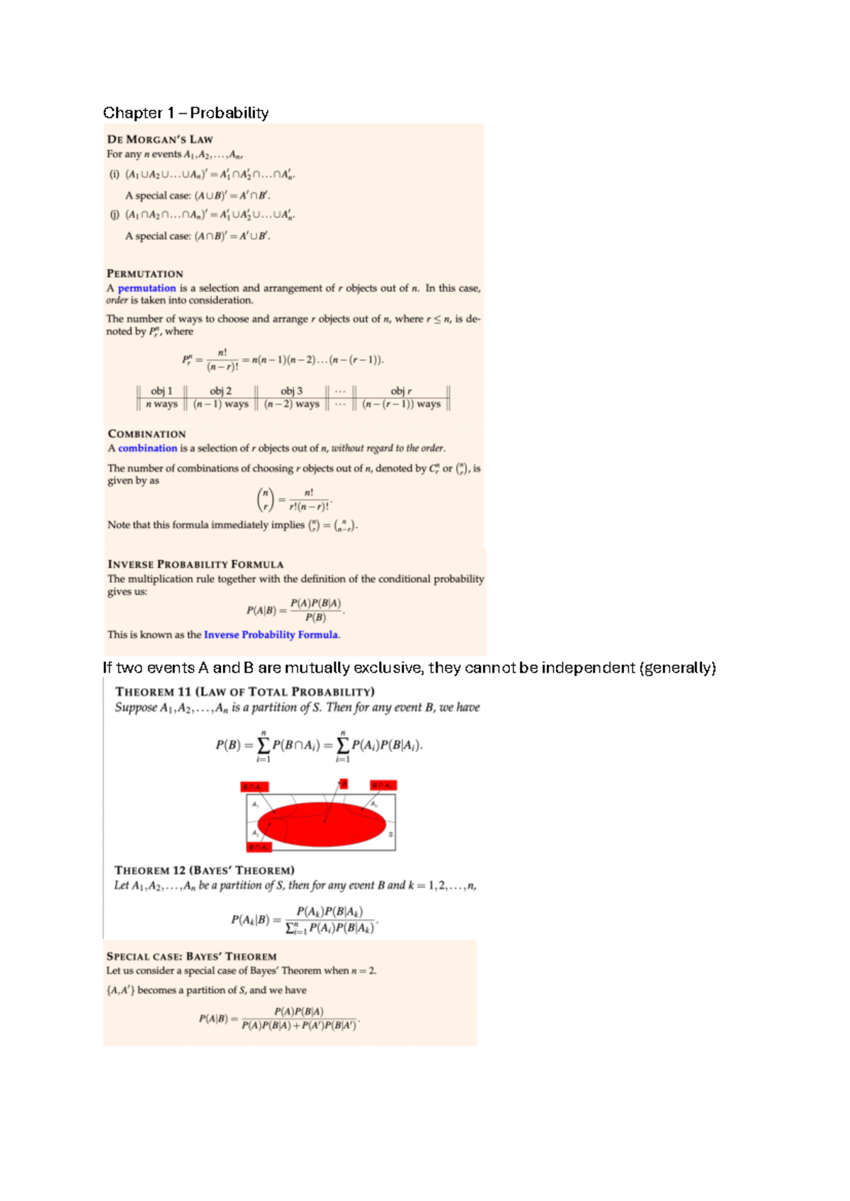 Chapter 1-3 Consolidated - ST2334 - Chapter 1 – Probability If two events A and B are mutually ...