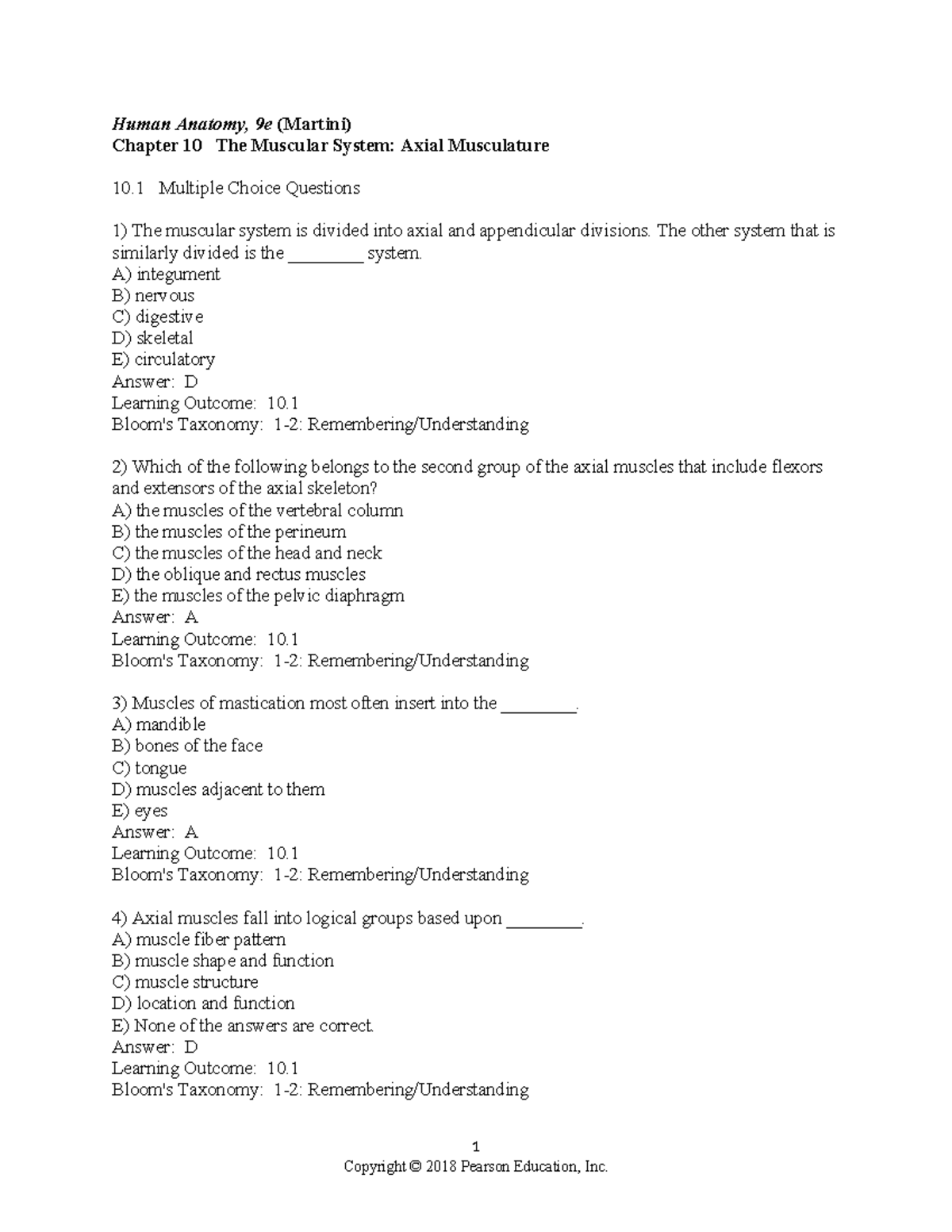 Chapter 10 - Human Anatomy, 9e (Martini) Chapter 10 The Muscular System ...