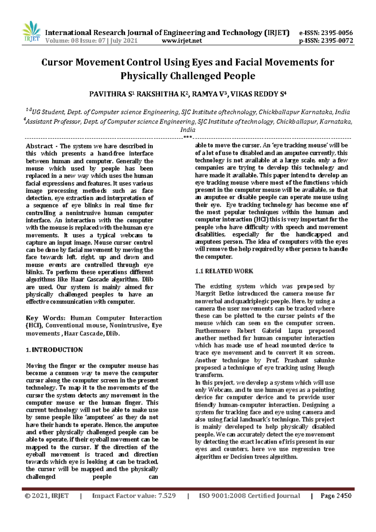 Irjet-V8I7433 - Final year project - Volume: 08 Issue: 07 | July 2021 ...