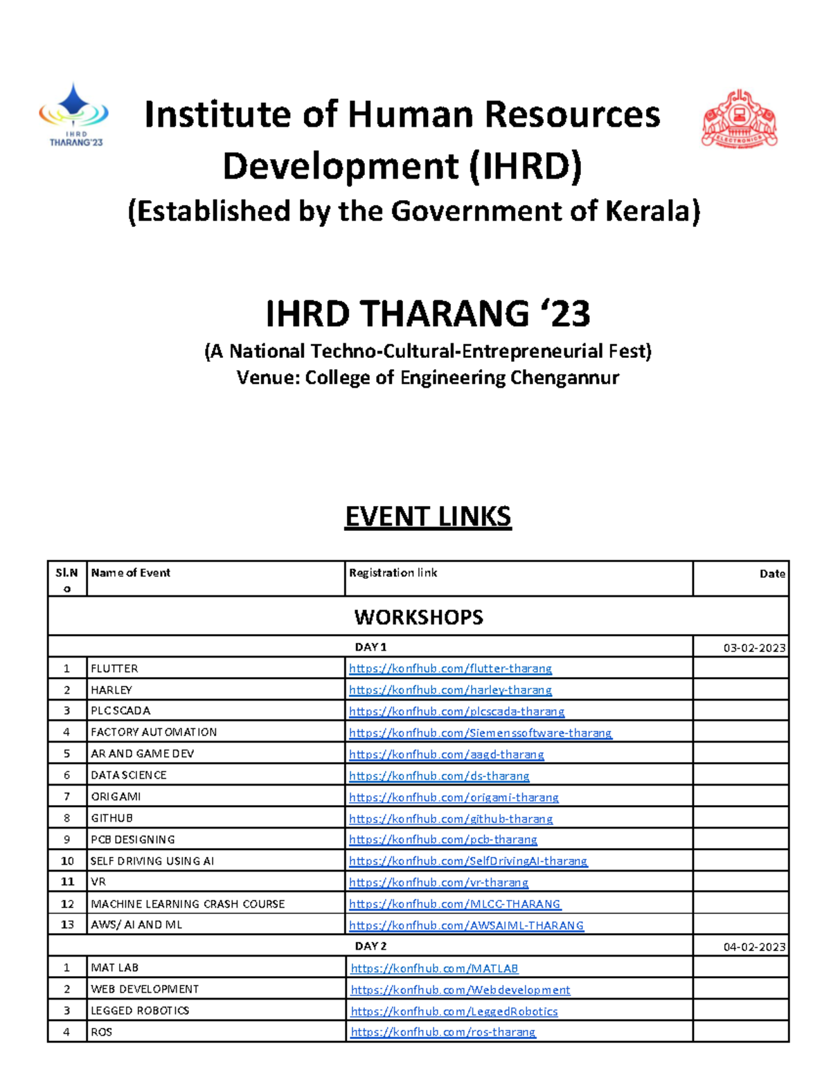 IHRD Tharang '23 Event Links-1 - Institute of Human Resources ...