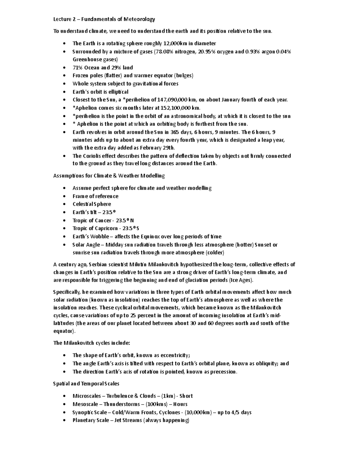 Lecture 2 – Fundamentals of Meteorology - Notes - The Earth is a ...