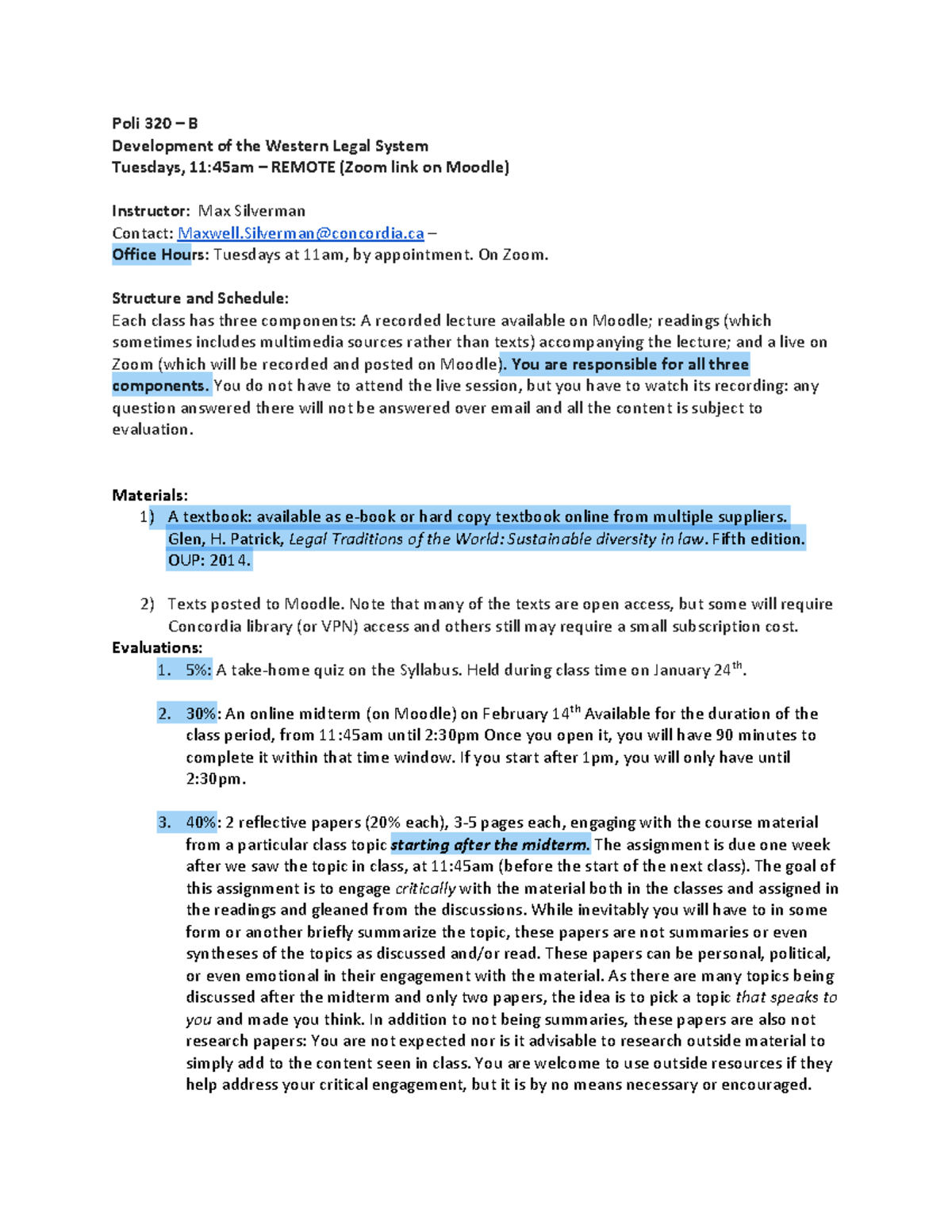 Poli320 - winter 2023 - THE OUTLINE - Poli 320 – B Development of the ...