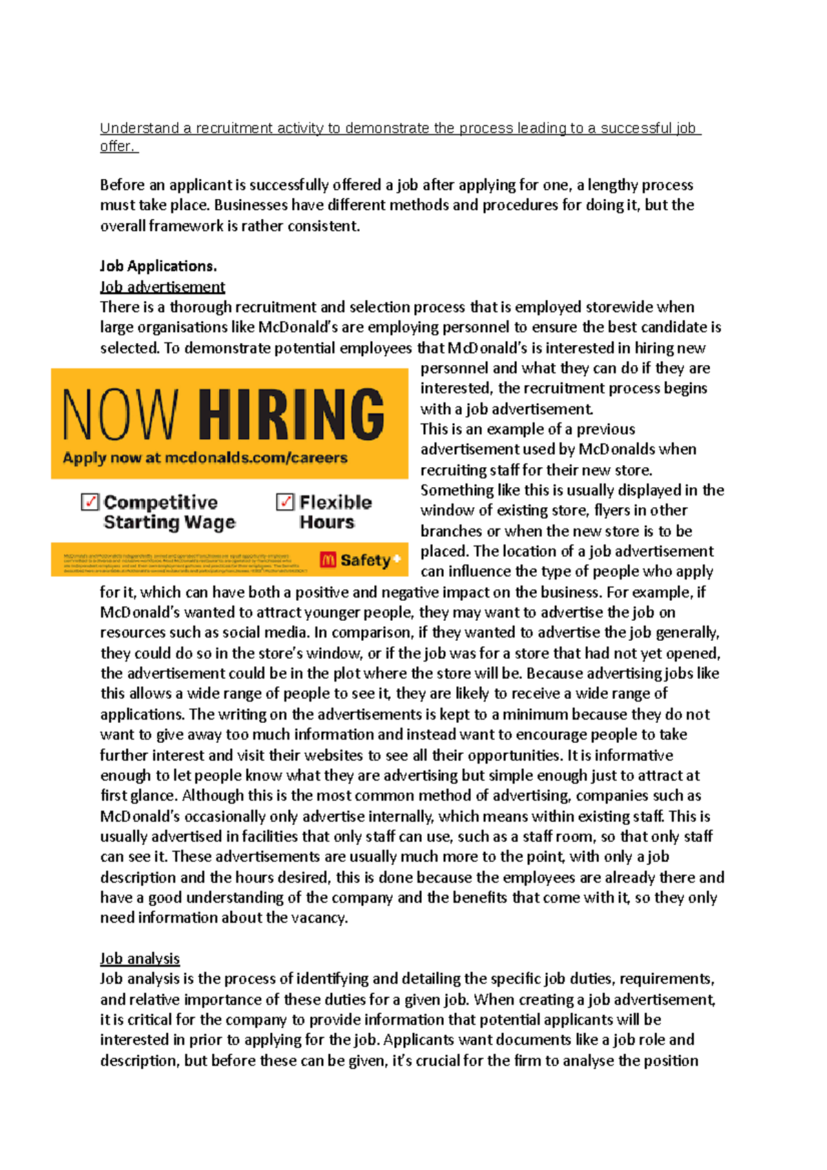 Coursework 3 C and D - Understand a recruitment activity to demonstrate ...