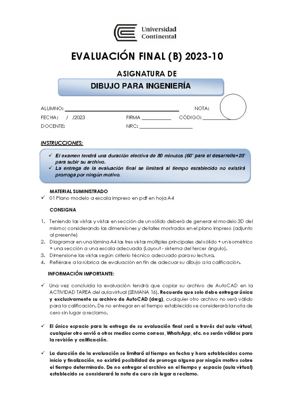 Evaluacion Final DPI 23-10 B AV - EVALUACIÓN FINAL (B) 2023 - 10 ASIGNATURA DE ALUMNO: NOTA ...