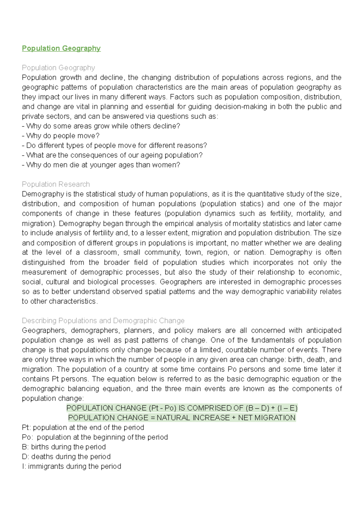 GEPL322 Lecture Notes - population analysis, population distribution ...
