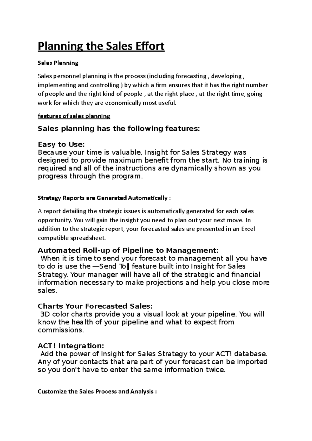 Planning the Sales Effort - Sales and Distribution Management - Studocu