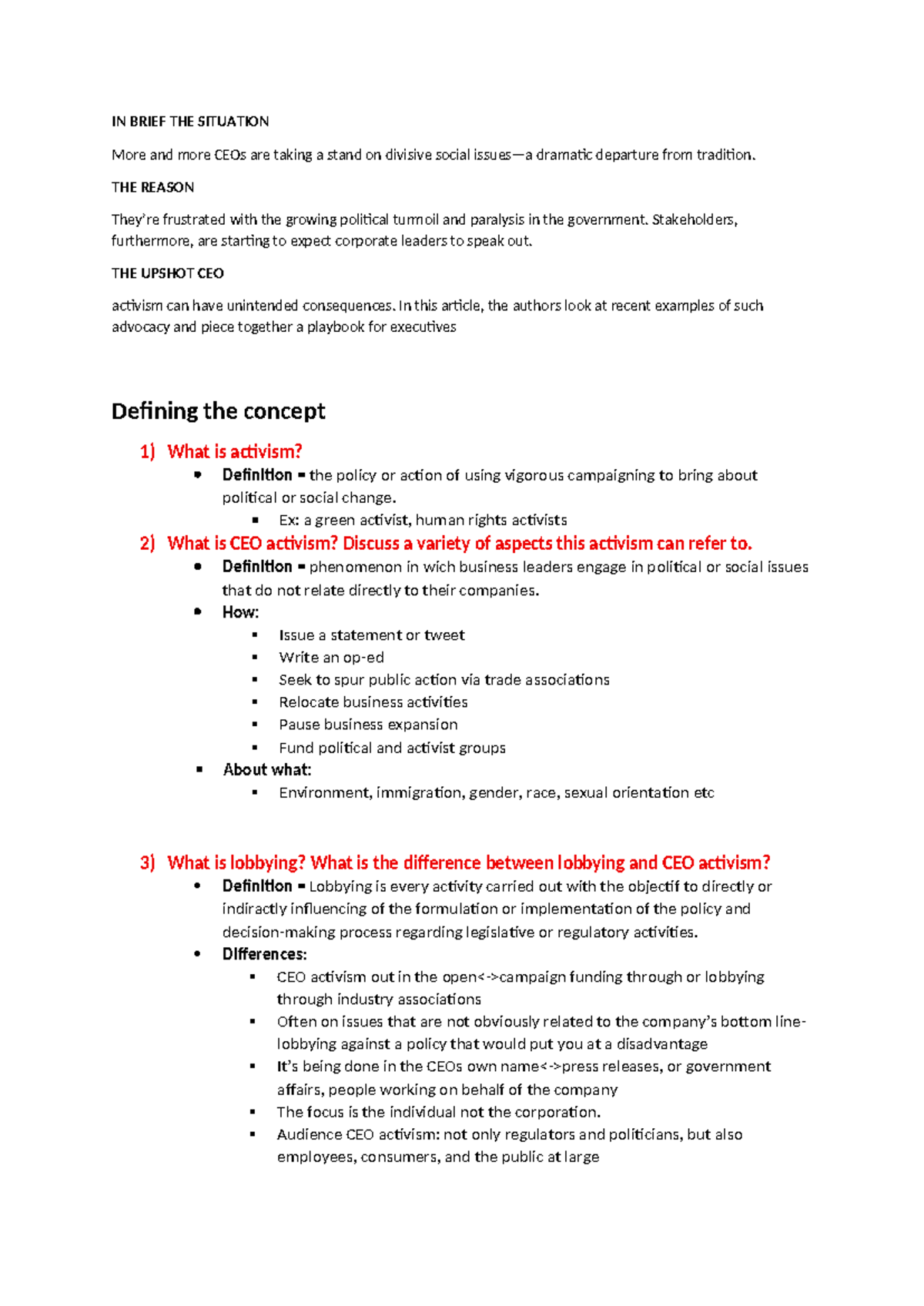 Topics-questions - IN BRIEF THE SITUATION More and more CEOs are taking ...