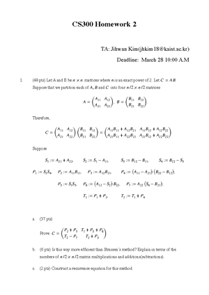 CS300 Homework 2 Solution - CS300 Homework 2 TA: Jihwan Kim(jhkim18@kaist.ac) Deadline: March 28 ...