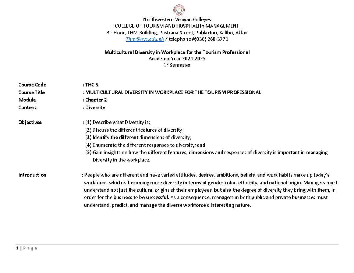 THC5-Module-2 - I need this - Northwestern Visayan Colleges COLLEGE OF ...